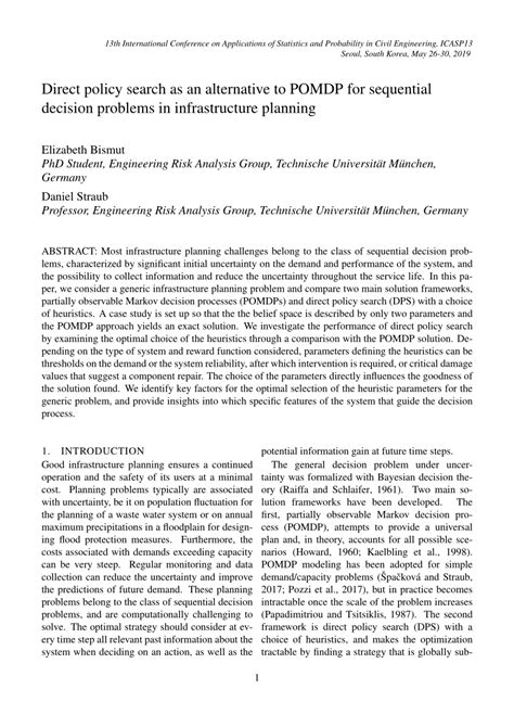 Pdf Direct Policy Search As An Alternative To Pomdp For Sequential Decision Problems In