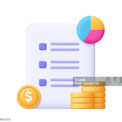 다이어그램과 동전 스택이 있는 문서 시트 사업 재무 보고서 및 데이터 분석 재무 감사 디지털 무역 개념 3d 벡터 아이콘입니다 카툰 미니멀 스타일 문서에 대한 스톡 벡터
