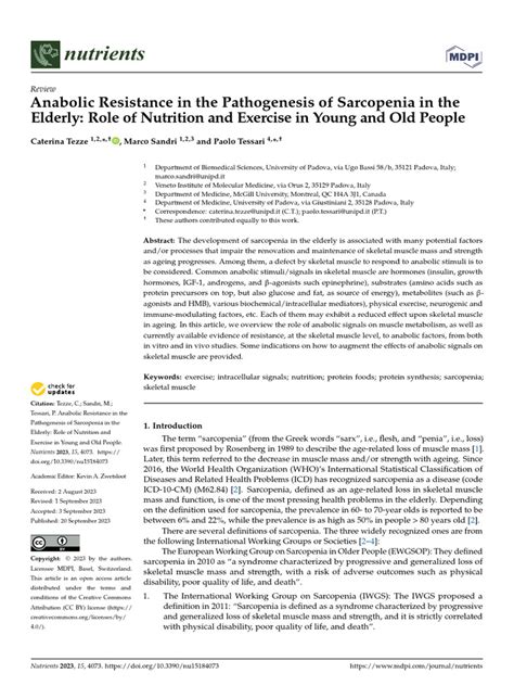 Anabolic Resistance In The Pathogenesis Of Sarcopenia In The Elderly Role Of Nutrition And