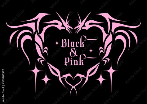 Goth Glam Tattoo Print With Heart Shaped Dragons Emo Goth Slogan Black