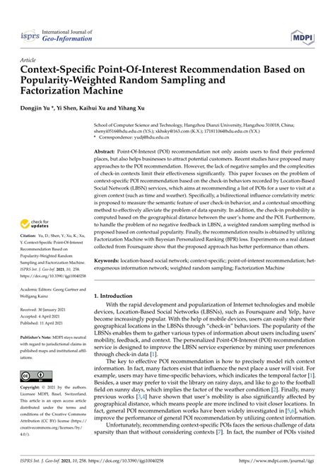 Pdf Context Specific Point Of Interest Recommendation Based On Popularity Weighted Random