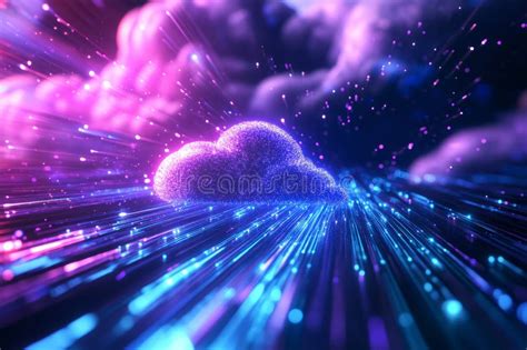 Abstract Representation Of Cloud Computing Glowing Data Streams Converging In A Futuristic