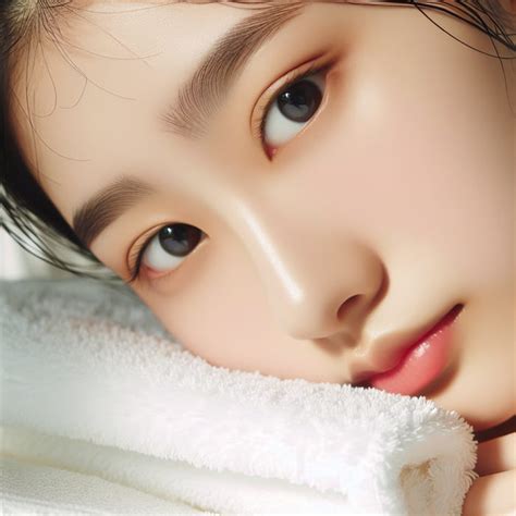 Close Up Of Young Asian Girl On White Bath Towel Ai Art Generator