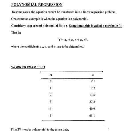 Solved Polynomial Regressionin Some Cases The Equation