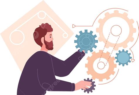 Man Create Work Proccess Engineering Thinking Mindset Concept Smart Analytical Vector Concept