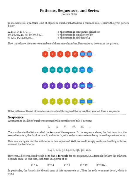 Pattern And Sequence Lecture Pdf Summation Arithmetic