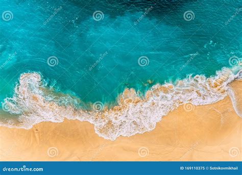 Aerial View Of Turquoise Ocean Waves In Kelinking Beach Nusa Penida