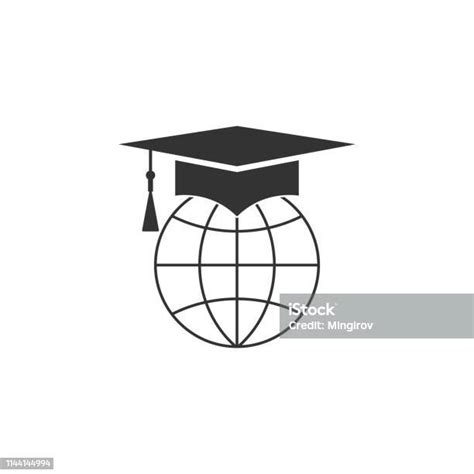 고립 된 글로브 아이콘에 졸업 모자 세계 교육 기호입니다 온라인 학습 또는 E러닝 개념 평면 디자인입니다 벡터 일러스트 개념에 대한 스톡 벡터 아트 및 기타 이미지 Istock