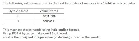 Solved The Following Values Are Stored In The First Two