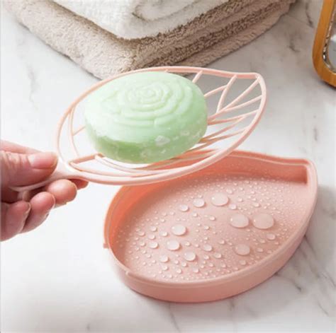 Double Layer Leaf Shape Drain Soap Storage Portable Soap Dishes Plate