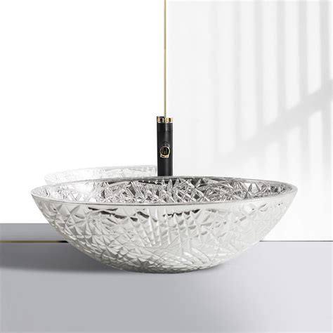 Modern Style Hotel Transparent Glass Countertop Art Basin Luxury Bathroom Sink Oval Crystal Wash