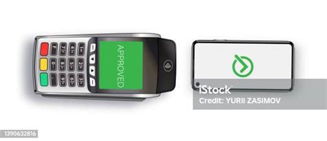 상품에 대한 비접촉식 지불 휴대 전화로 구매에 대한 지불 지불 단말기 및 스마트 폰 전자 상거래 및 비즈니스 Brand Name Smart Phone에 대한 스톡 벡터 아트