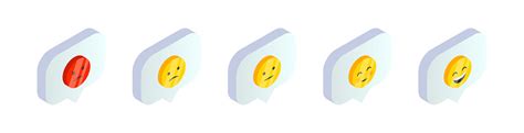 음성 버블 세트의 등각 미소 이모티콘 기호 3d 고객 평가 만족도 긍정적이고 부정적인 피드백 감정 웹 앱 디자인 인포그래픽을 위한 소셜 미디어 벡터 일러스트레이션 3차원
