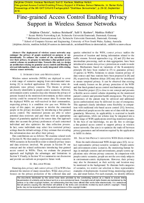 Pdf Fine Grained Access Control Enabling Privacy Support In Wireless Sensor Networks