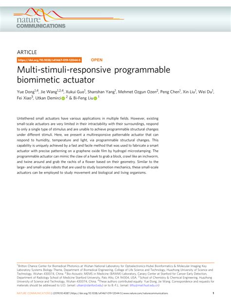 Pdf Multi Stimuli Responsive Programmable Biomimetic Actuator