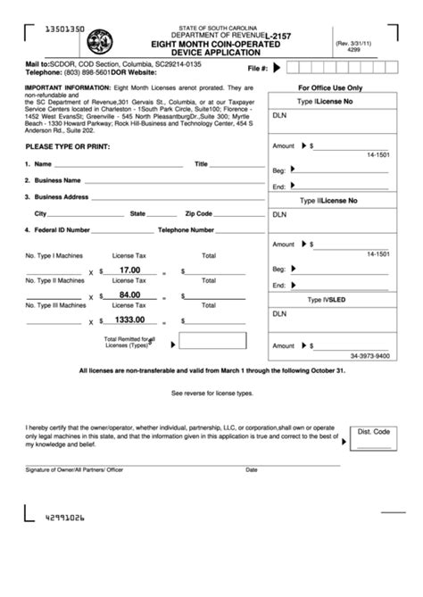 Form L 2157 Eight Month Coin Operated Device Application 2011