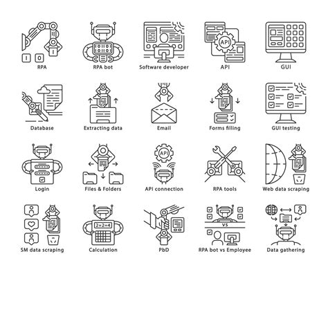 Rpa Linear Icons Set Robotic Process Automation Clerical Process Automation Software Robots