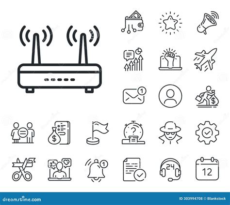 Wifi Router Line Icon Computer Component Sign Internet Symbol Salaryman Gender Equality And