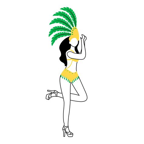 Brazilian Carnival Performer Flat Silhouette Vector Illustration