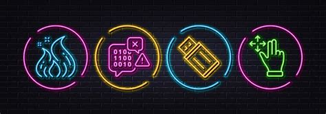 Usb 플래시 화재 에너지 및 바이너리 코드 최소 라인 아이콘 웹 응용 프로그램의 경우 인쇄 네온 레이저 3d 조명 벡터 고급에