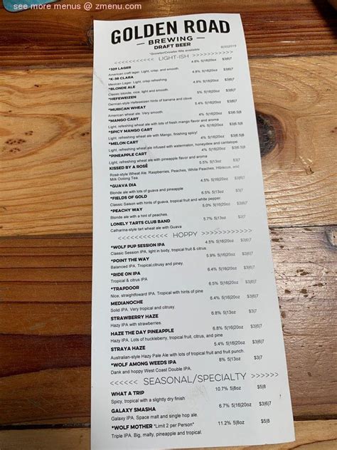 Menu At Golden Road Brewing Pub And Bar Anaheim