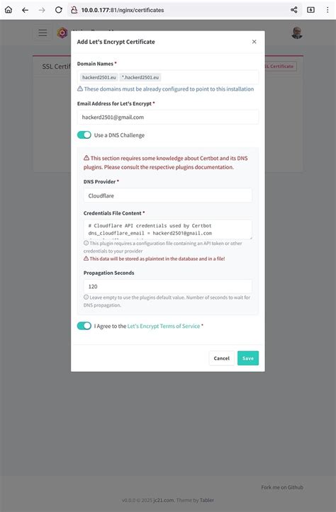 Nginx Proxy Manager Letsecrypt Dns Challenge With Cloudflare Internal Error Third Party