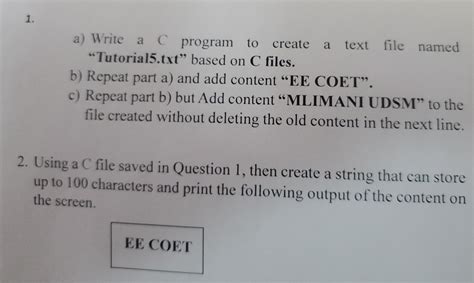 Solved A Write A C Program To Create A Text File Named Chegg