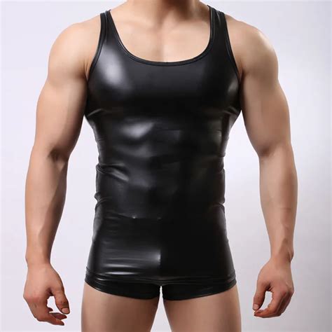 Plus Size Mlxlxxl Mens Sexy Vest Faux Leather Tank Tops For Male Gay Wear T Shirts Mens