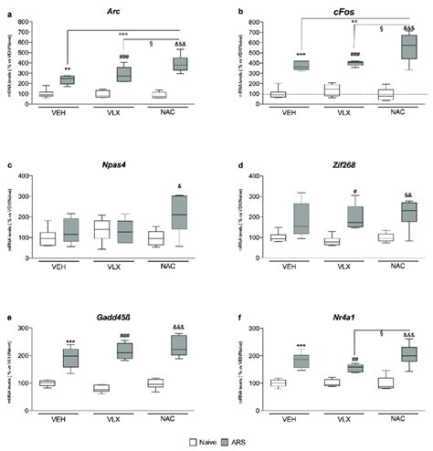 analysis of arc a c fos b npas4 c zif268 d gadd45β e and