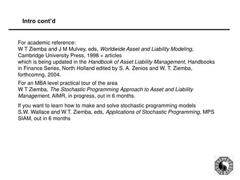 Ppt Scenario Based Stochastic Programming Thinking For Asset Liability Problems Dr William T