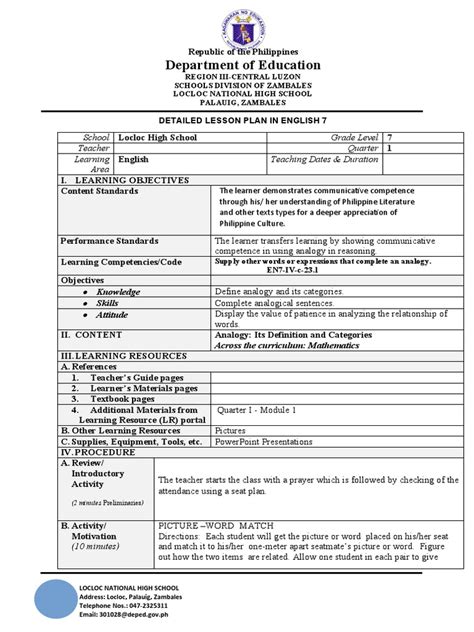 Dlp Sample Pdf Learning Analogy