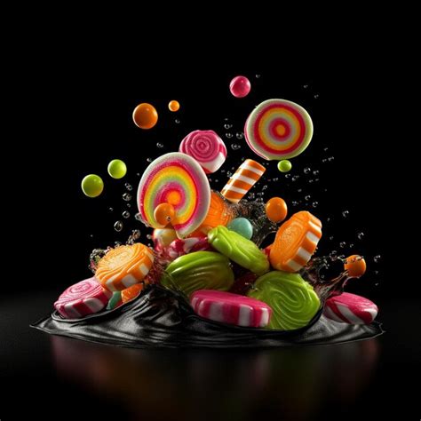 Premium Ai Image A Bowl Of Colorful Candy And Some Candy On A Black Background