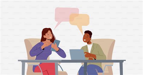 비즈니스 사람들은 아이디어 팀워크 브레인스토밍 개념을 생각합니다 크리에이티브 팀 남자와 여자는 기기와 말풍선을 들고 사무실 책상에 앉아 새로운 프로젝트에 대해 논의한다