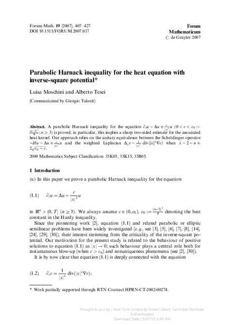 Pdf Parabolic Harnack Inequality For The Heat Equation With Inverse