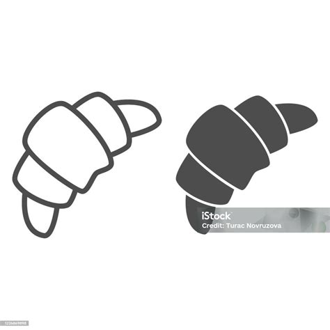 크루아상 라인과 솔리드 아이콘 베이커리 컨셉 흰색 배경의 전통적인 프랑스 간식 간판 모바일 컨셉 및 웹 디자인의 윤곽 스타일의 크루아상 아이콘 벡터 그래픽 크루아상에 대한