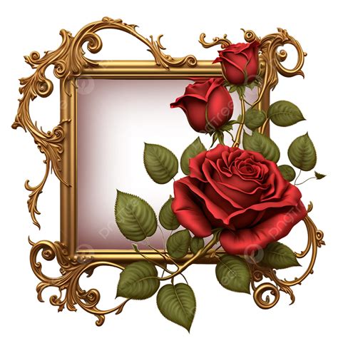 Gold Color Carved Frame Design With Rose Flower Ornament Vector For