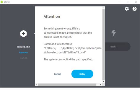 error cannot find path specified when attempting to flash helium os to sd card balenaetcher