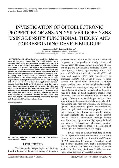 Pdf Investigation Of Optoelectronic Properties Of Zns And Silver Doped Zns Using Density