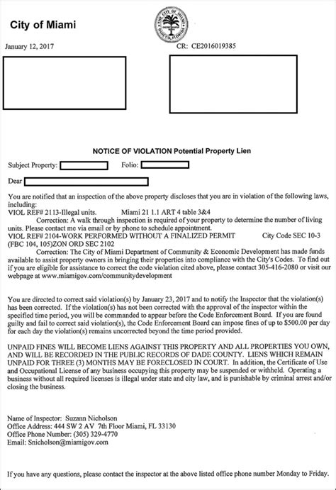 Code Enforcement Notice Of Violation Template Prntbl Concejomunicipaldechinu Gov Co