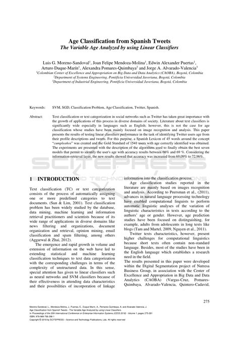 Pdf Age Classification From Spanish Tweets The Variable Age