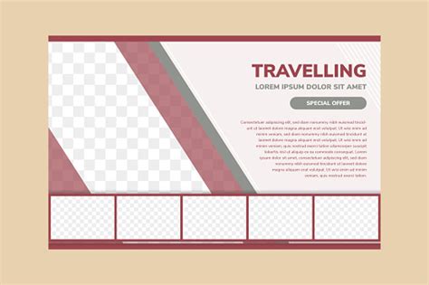 여행을위한 수평 전단지 디자인 템플릿입니다 사진 콜라주를 위한 공간을 위한 대각선 및 직사각형 모양 0명에 대한 스톡 벡터 아트 및 기타 이미지 Istock