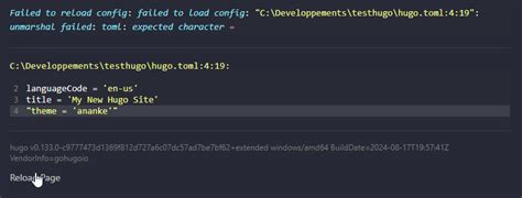 Quickstart Error Because Of Echo Theme Ananke Hugo Toml Support Hugo