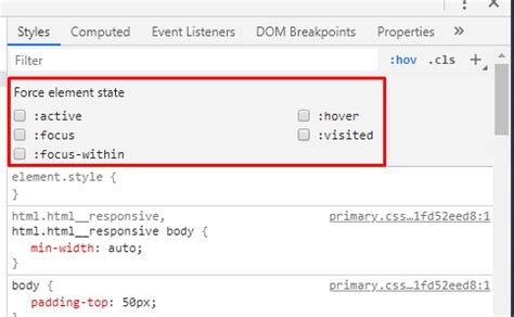 Html How To Inspect Check Hover State Of Any Element Using Inspect Element Stack Overflow
