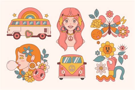 Premium Vector Groovy Elements In Hand Drawn Style