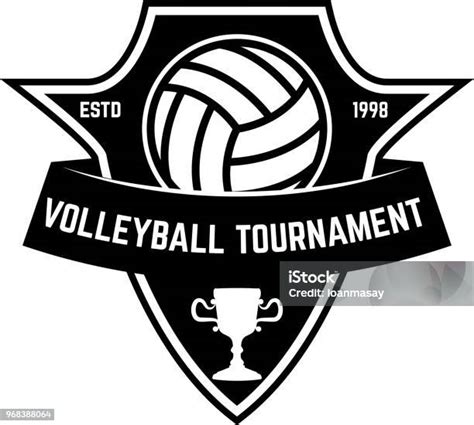 배구 공 엠 블 럼 템플릿입니다 기호 배지 라벨 디자인 요소입니다 경쟁에 대한 스톡 벡터 아트 및 기타 이미지 경쟁 디자인 가죽 Istock