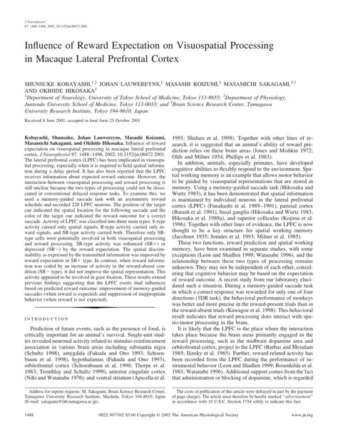 Pdf Influence Of Reward Expectation On Visuospatial Processing In Macaque Lateral Prefrontal