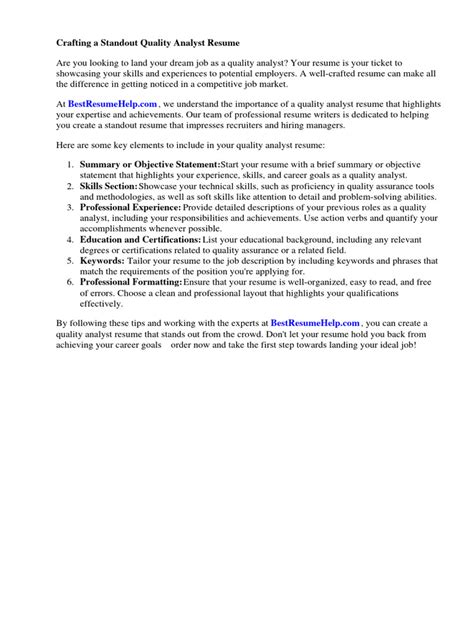 Quality Analyst Resume Pdf Résumé Quality Assurance