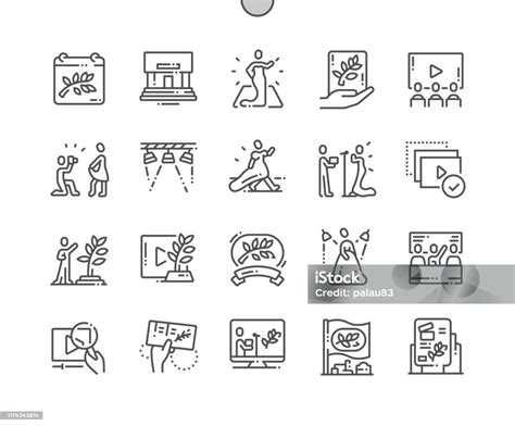 페스티벌 드 칸 잘 만들어진 픽셀 완벽한 벡터 얇은 라인 아이콘 30 웹 그래픽 및 응용 프로그램을위한 그리드 2x 간단한 최소한의 그림 아이콘에 대한 스톡 벡터 아트 및