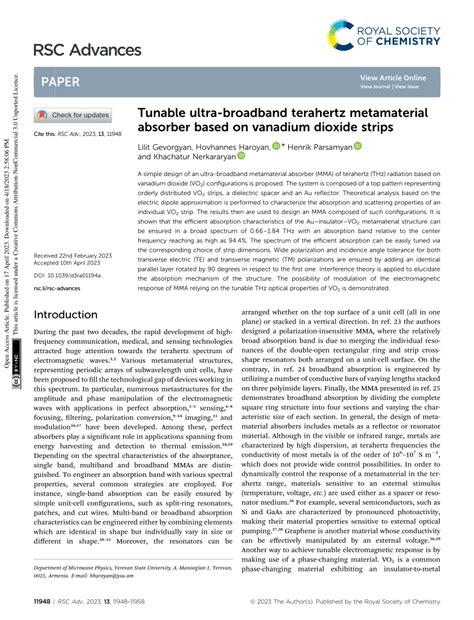 Pdf Tunable Ultra Broadband Terahertz Metamaterial Absorber Based On