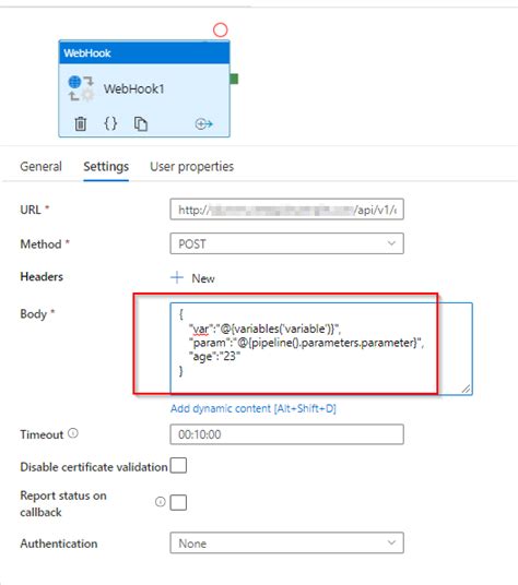 Json Webhook Azure Data Factory Pass Variables Stack Overflow